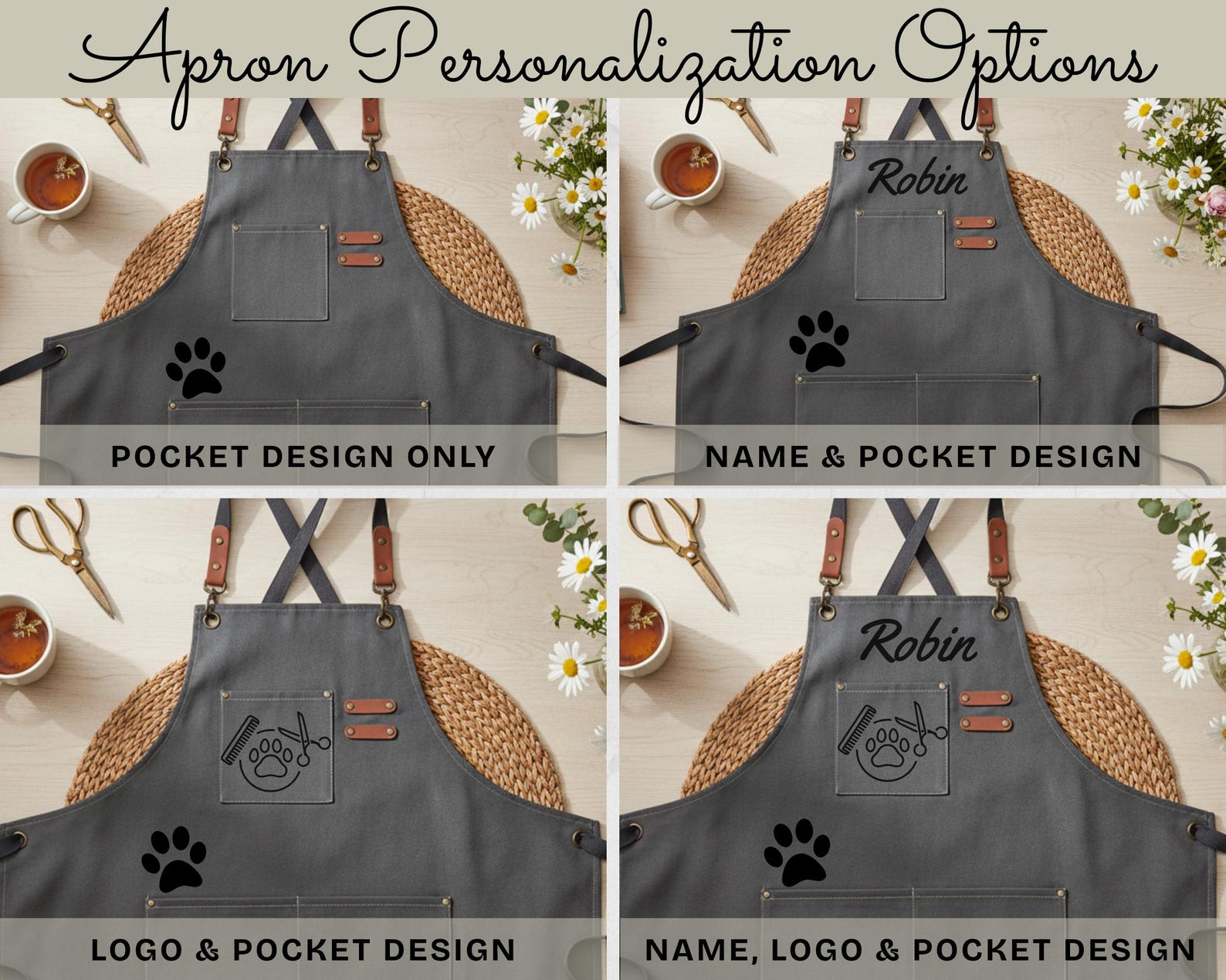 Custom Apron Logo for Groomer Gift Idea for Dog Groomer Apron for Pet ...