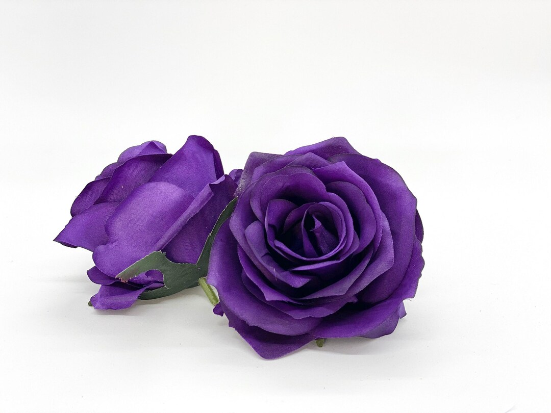 3.5" Artificial Purple Rose Head Dark Purple Silk Flower Dark Purple ...
