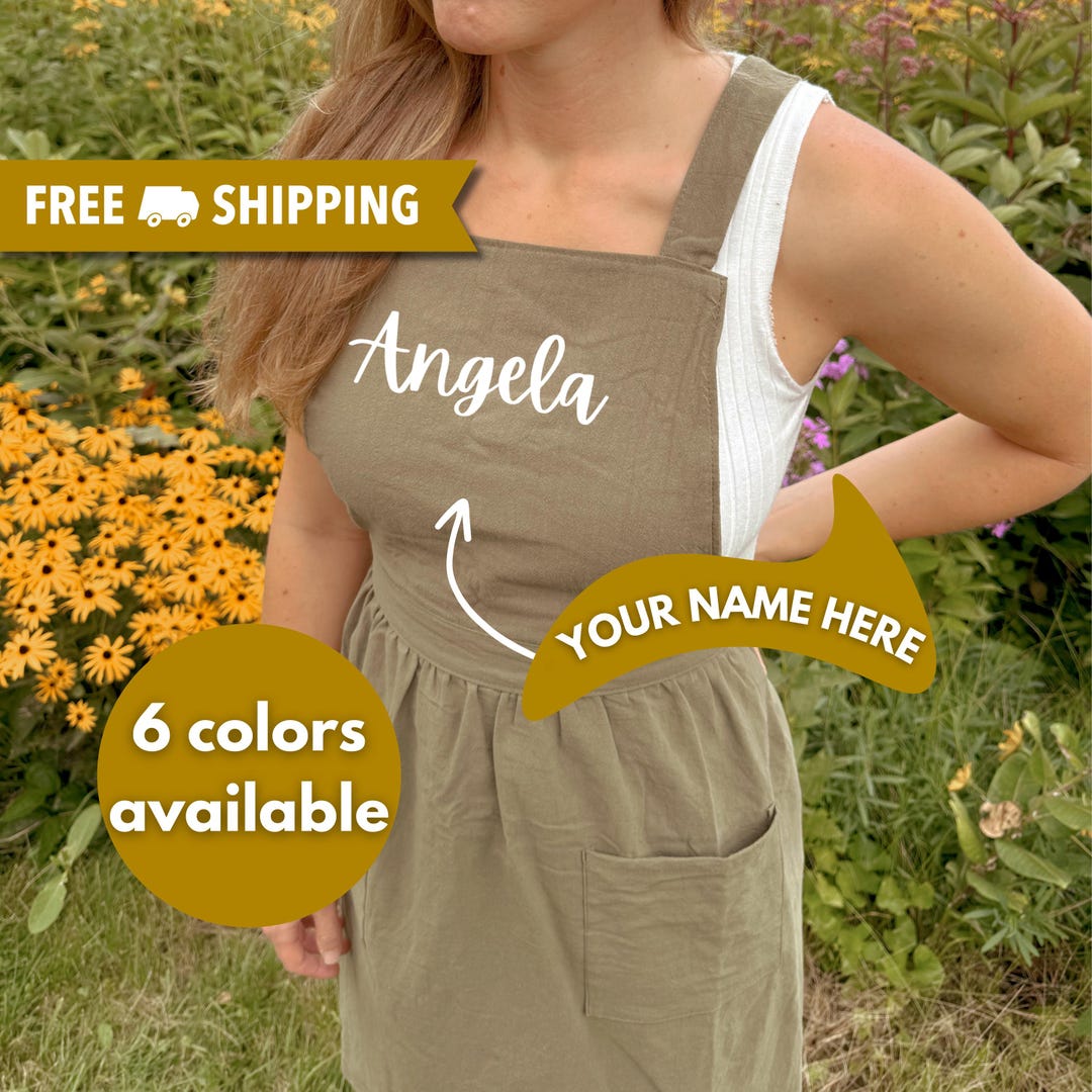 Personalized Apron Pinafore Olive Gardening Apron Custom Linen Apron ...