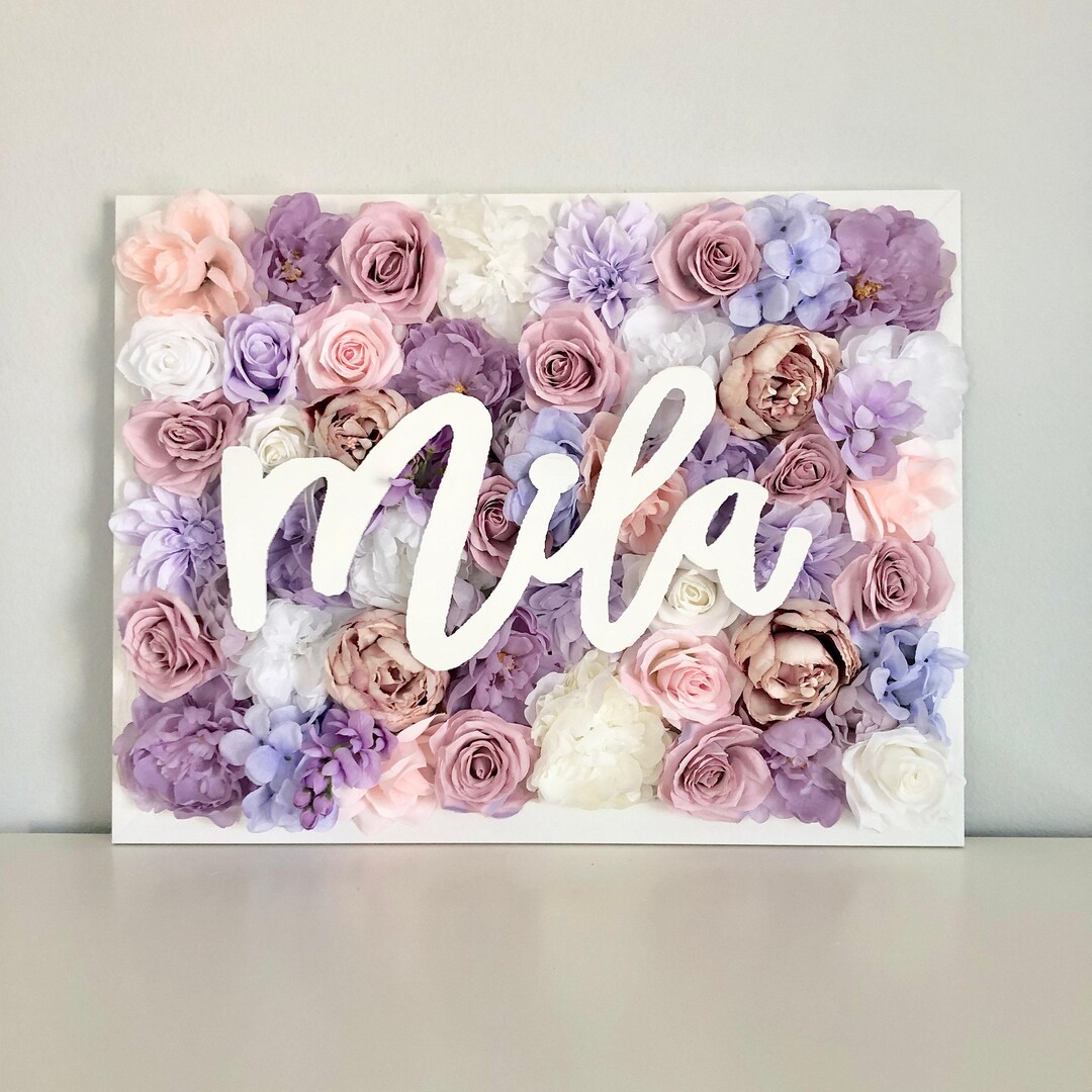 Floral Name Sign Flower Wall Art Nursery Name Sign Wood Name Sign ...