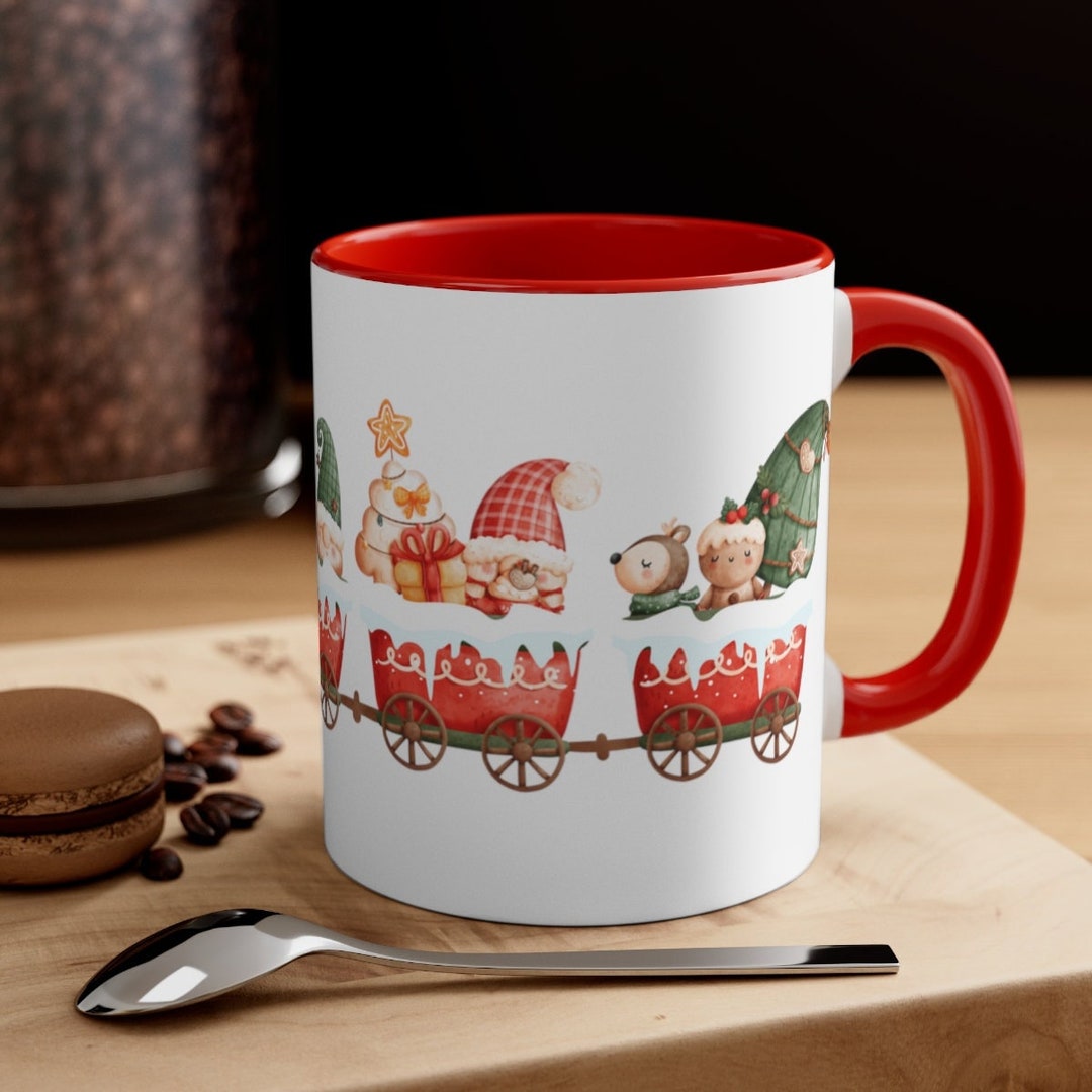 Christmas Gnome Santa Train Set Mug, Cute Unique Cartoon Graphic ...