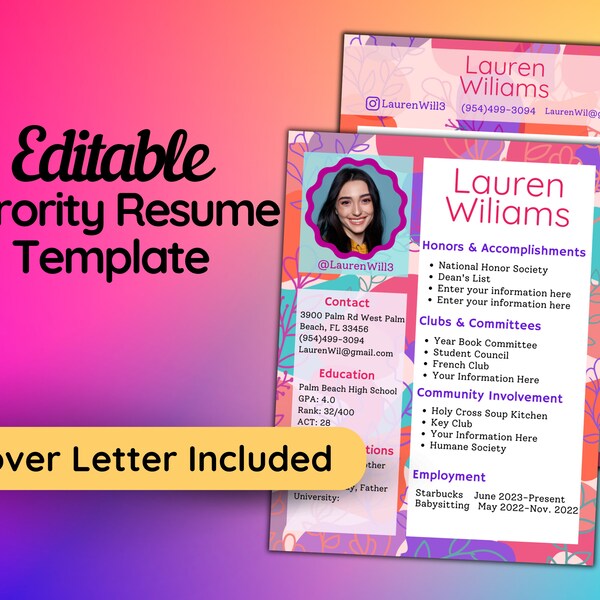Fraternity Rush Resume Template - Etsy