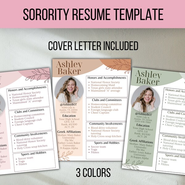 Fraternity Rush Resume Template - Etsy