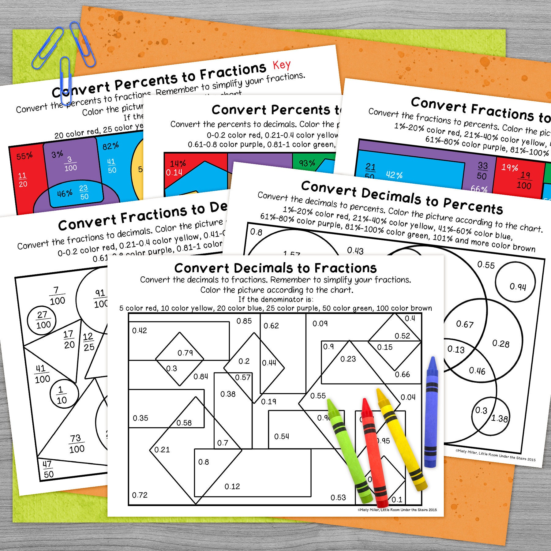 Converting Fractions Decimals and Percents Activity Math Color by ...
