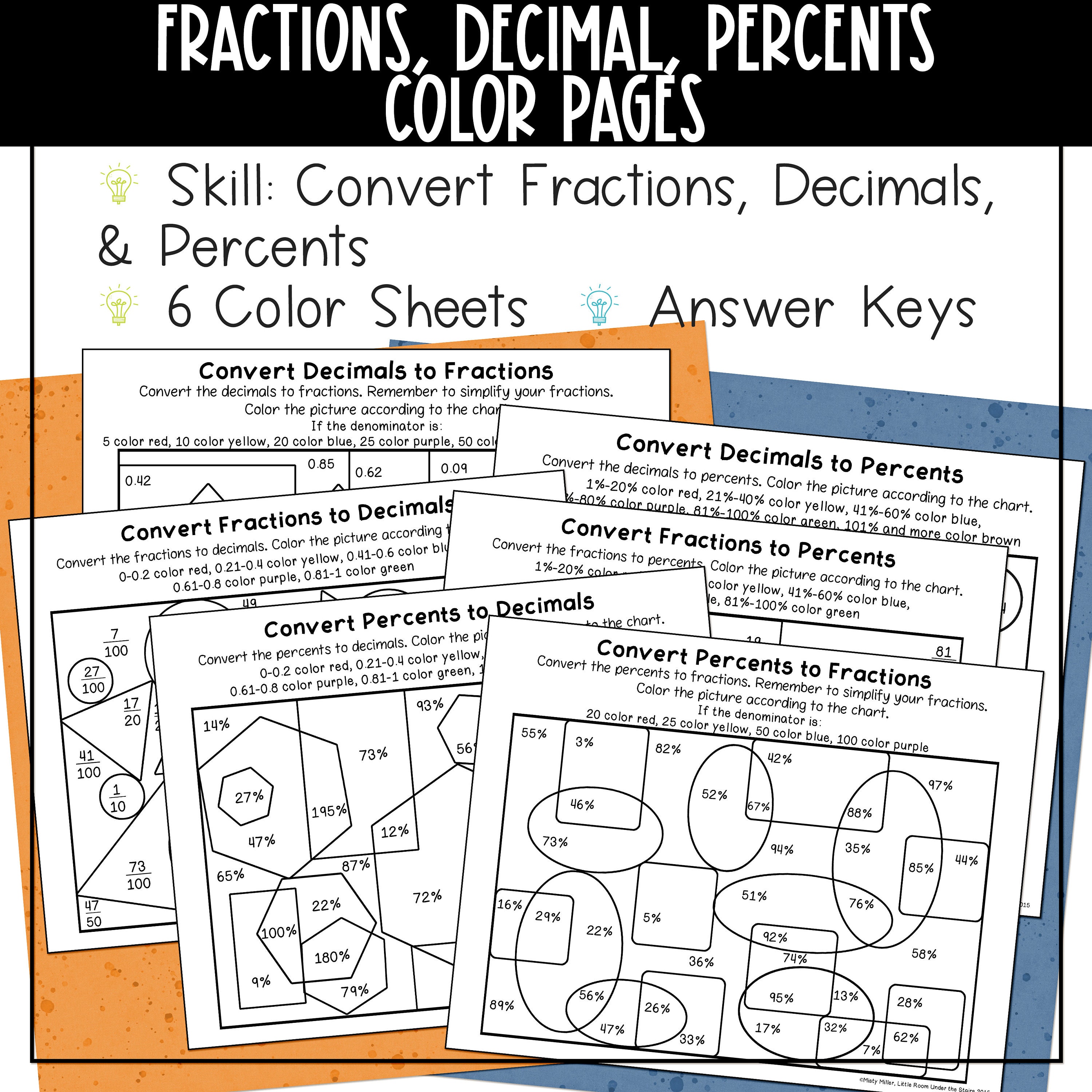 Converting Fractions Decimals and Percents Activity Math Color by ...