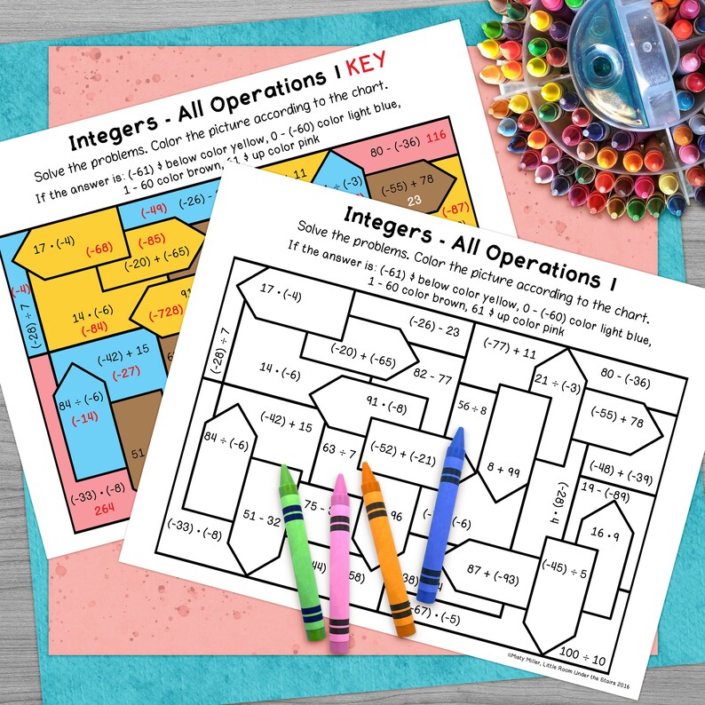 Integer Operations Math Color by Number Pages Worksheets Packet No Prep ...