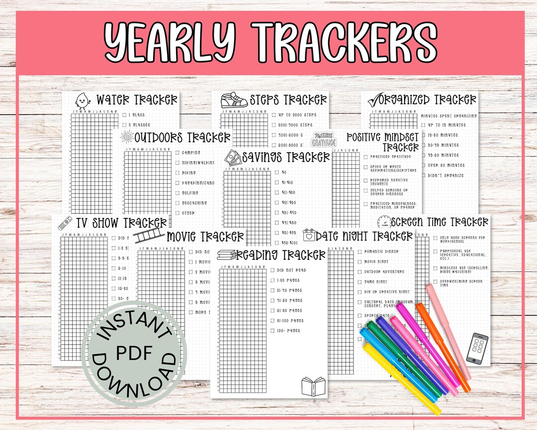 Year of Pixel Trackers - 24 Printable Yearly Trackers Undated - Premade ...