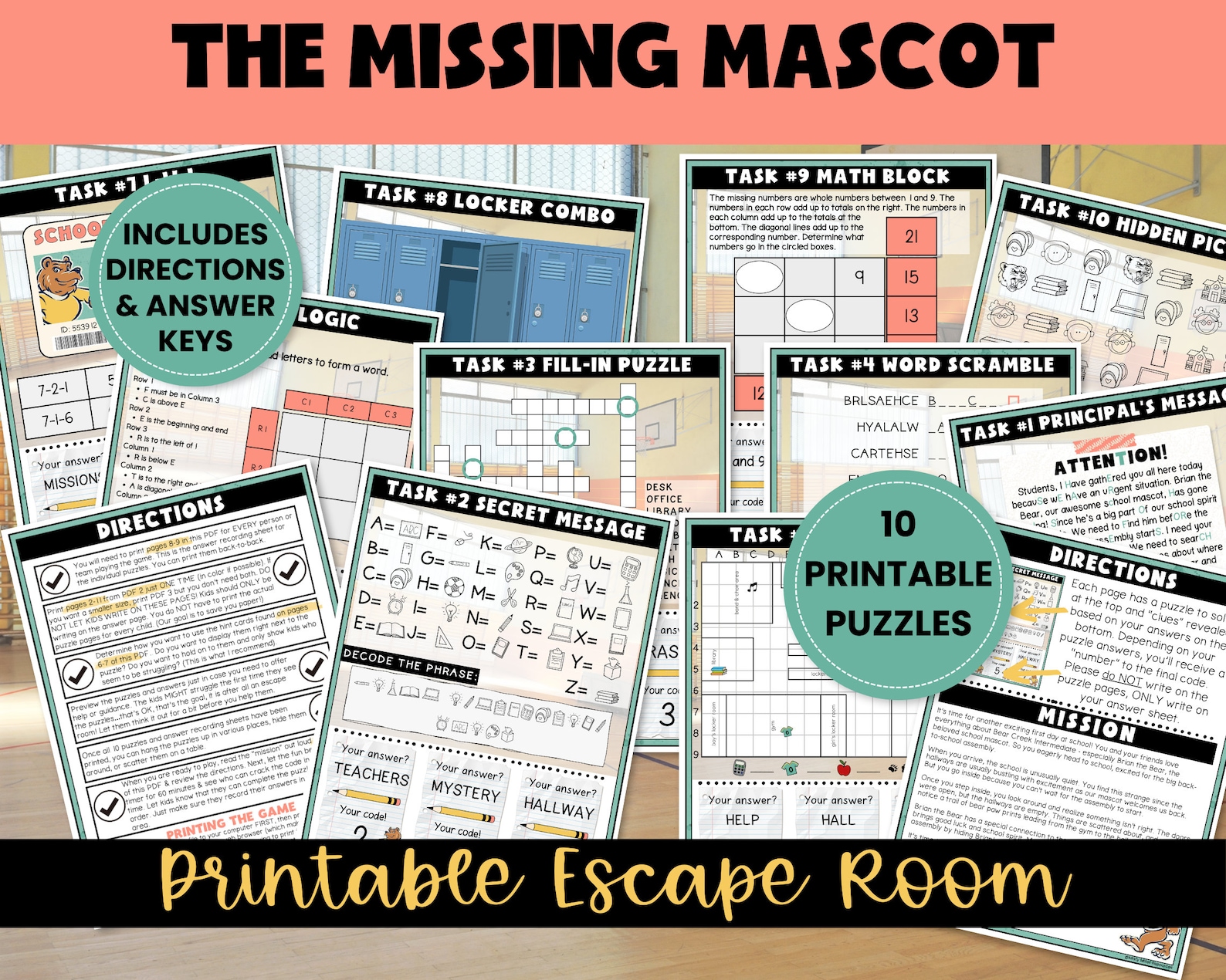Back to School Escape Room - the Missing Mascot - Fun Printable Puzzle ...