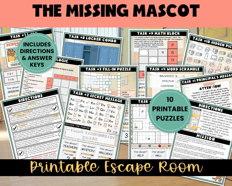 Back to School Escape Room - the Missing Mascot - Fun Printable Puzzle ...