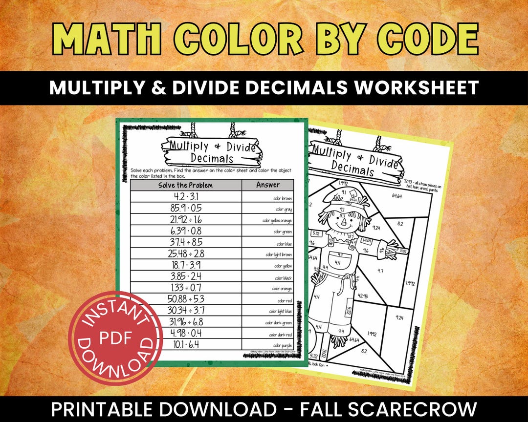 Fall Scarecrow Math Multiplying and Dividing Decimals - 5th and 6th ...