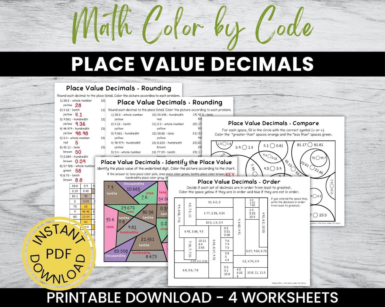 Color by Number Math Worksheets - Decimal Place Value Practice - 5th ...