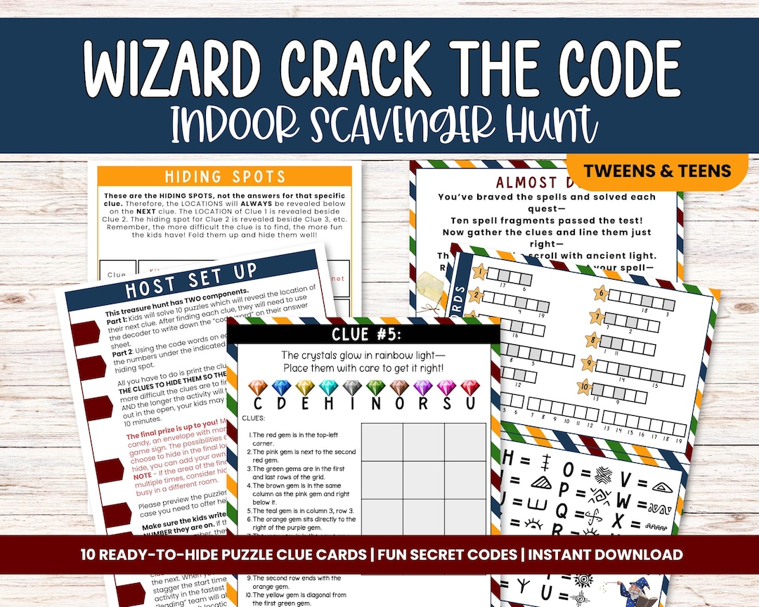 Wizard Treasure Hunt - Indoor Printable Scavenger Hunt Puzzles - Secret ...