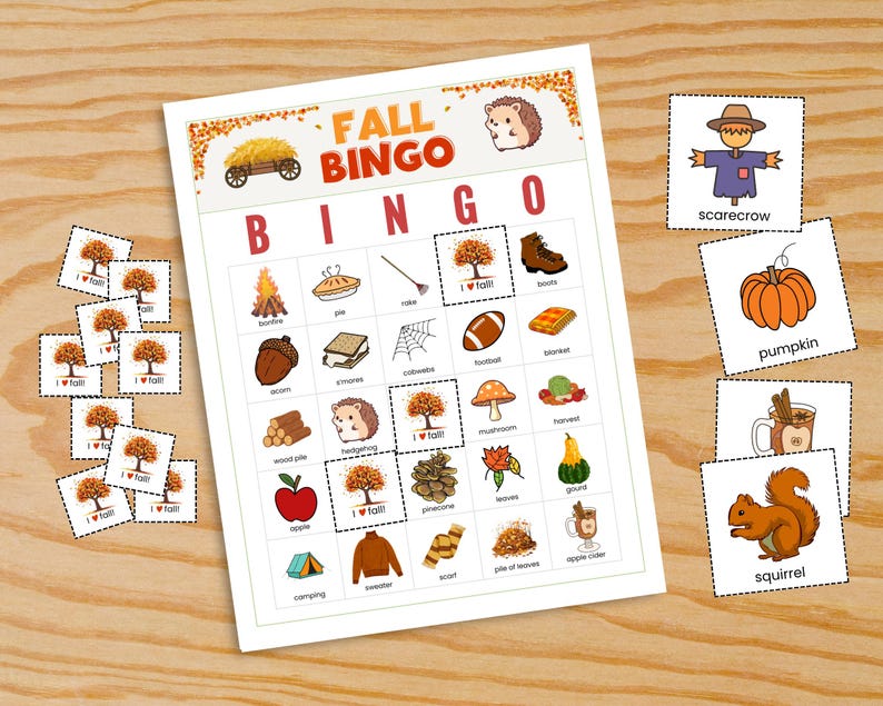 Fall Bingo Game - 40 Printable Bingo Cards - Autumn - Fall Game for ...