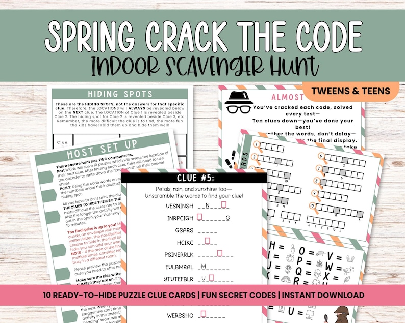 Spring Treasure Hunt - Indoor Printable Scavenger Hunt Puzzles - Secret ...