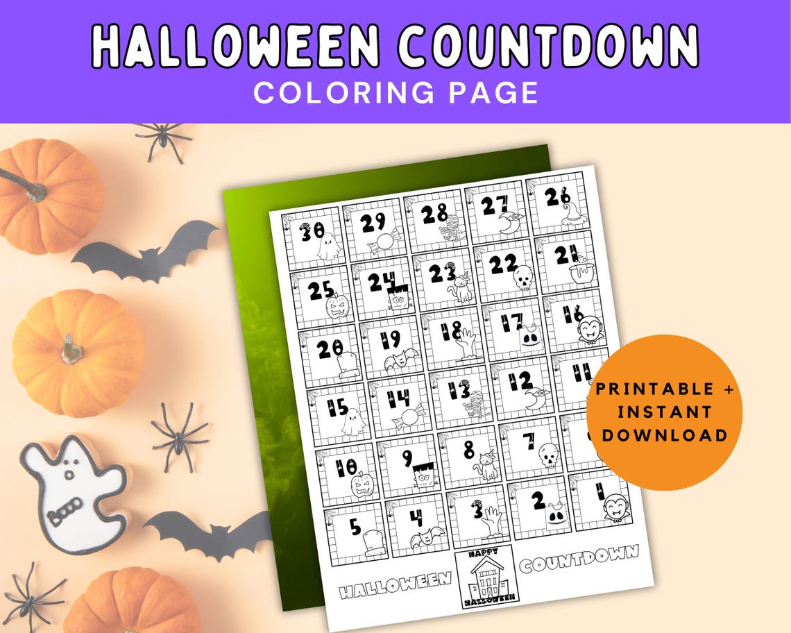 Halloween Printable Advent Calendars for Kids - Color Page, Countdown ...