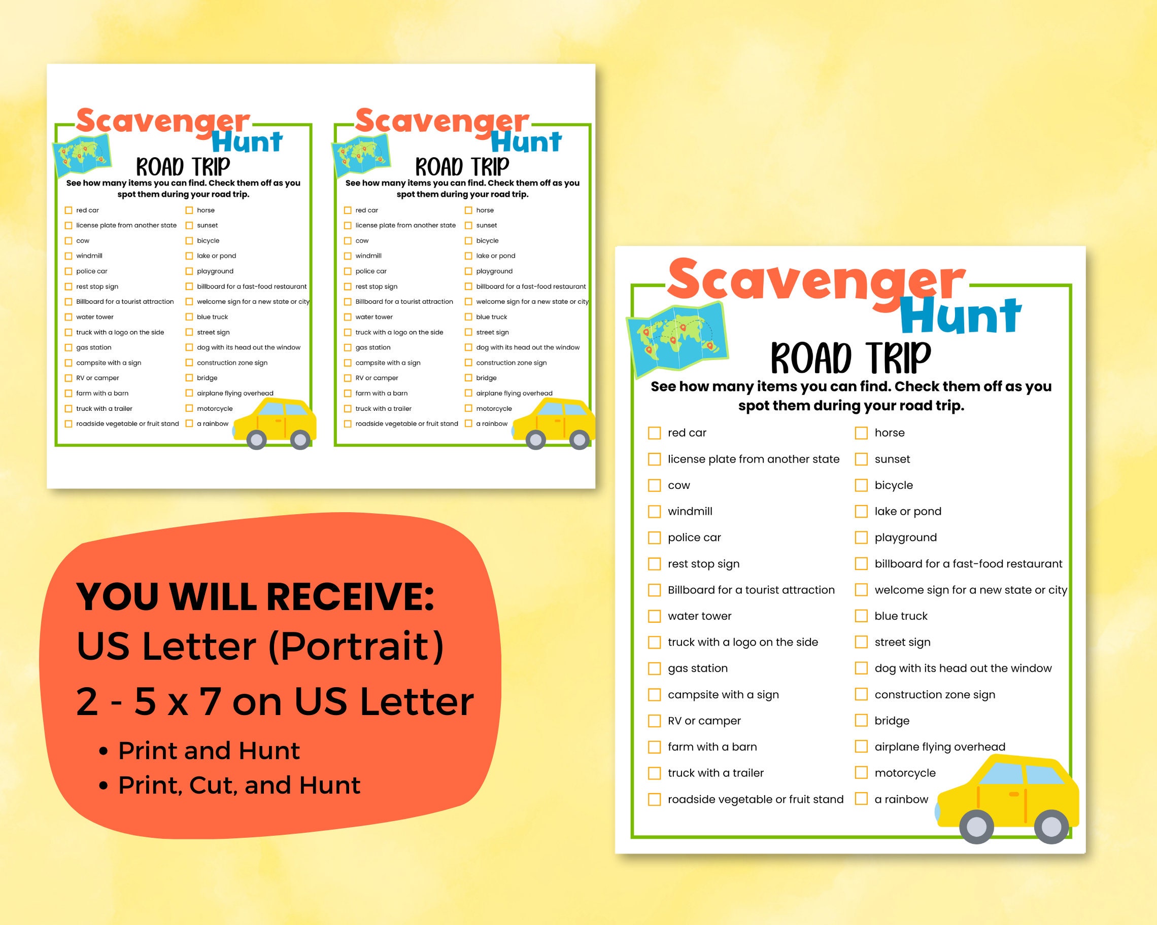 Road Trip Scavenger Hunt Printables - Family Printable Game for ...