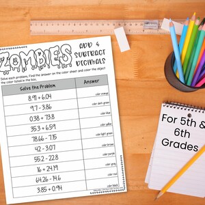 Halloween Zombie Math Adding and Subtracting Decimals - 5th and 6th ...