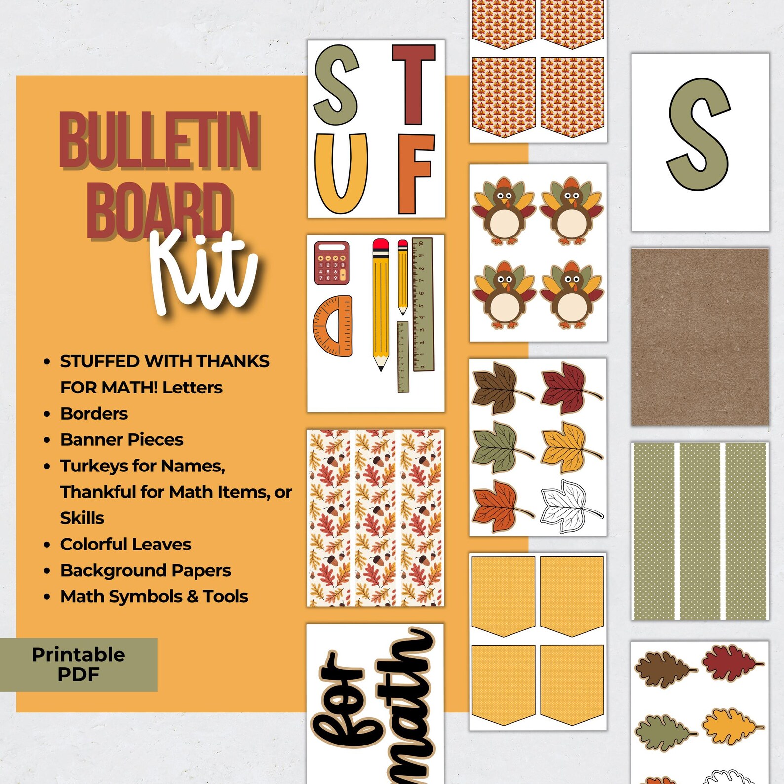 Fall Thanksgiving Math Classroom Bulletin Board Kit: Stuffed With Math ...