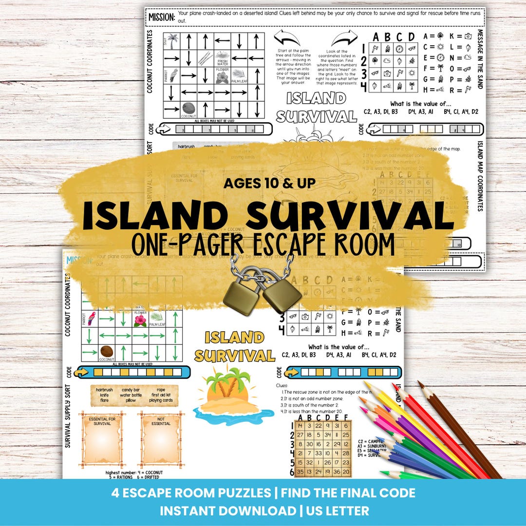 Island Survival One-pager Escape Room for Tweens Teens, Mystery ...