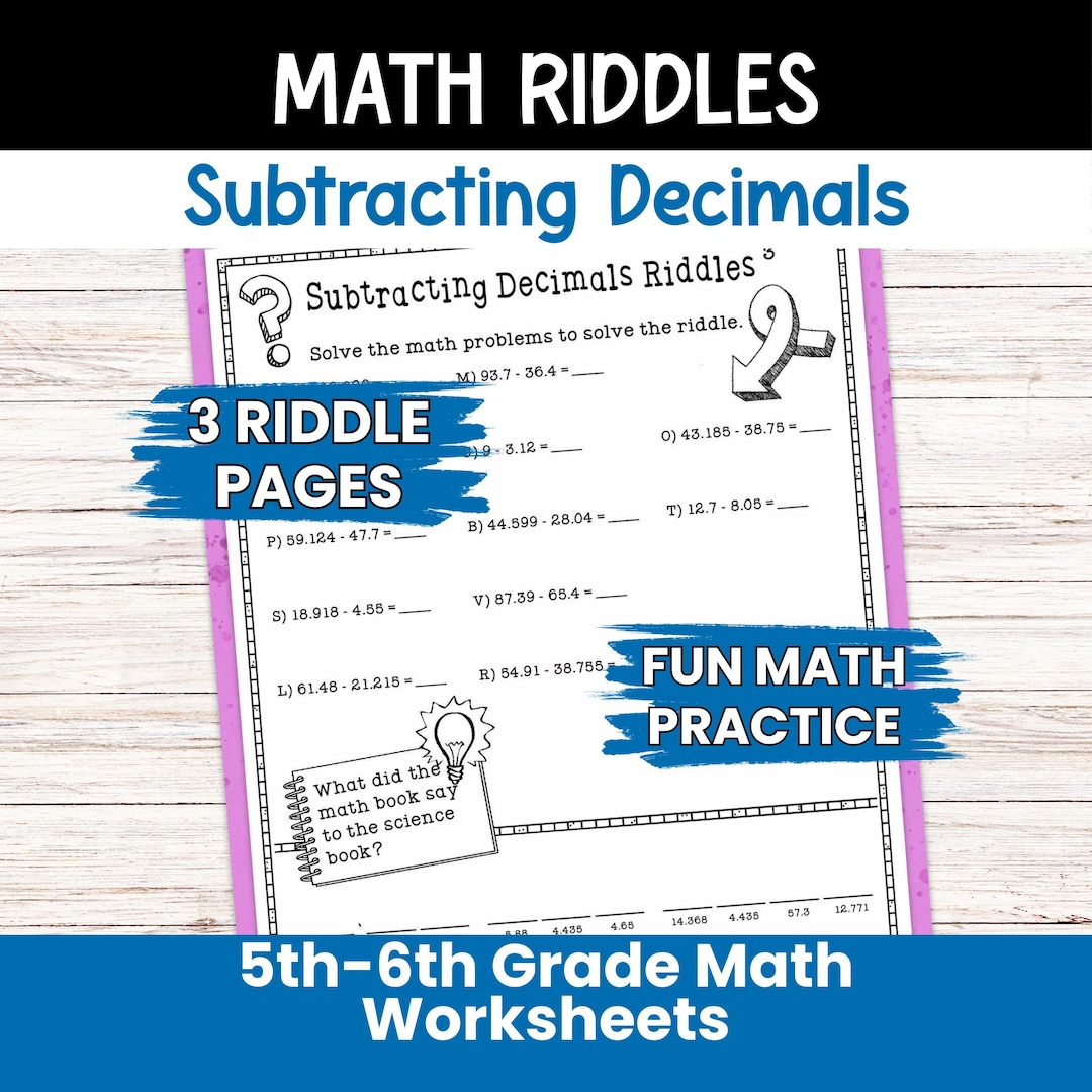 Math Decimals Worksheets With Riddles, Subtracting Decimals, Math ...
