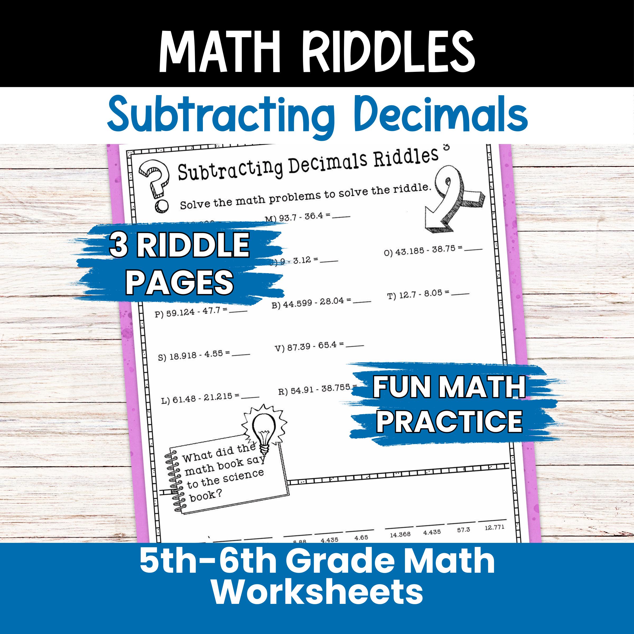Math Decimals Worksheets With Riddles, Subtracting Decimals, Math ...