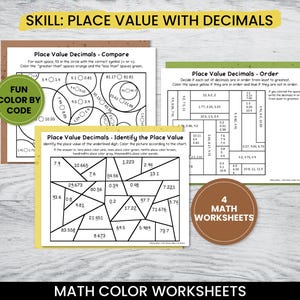 Color by Number Math Worksheets - Decimal Place Value Practice - 5th ...