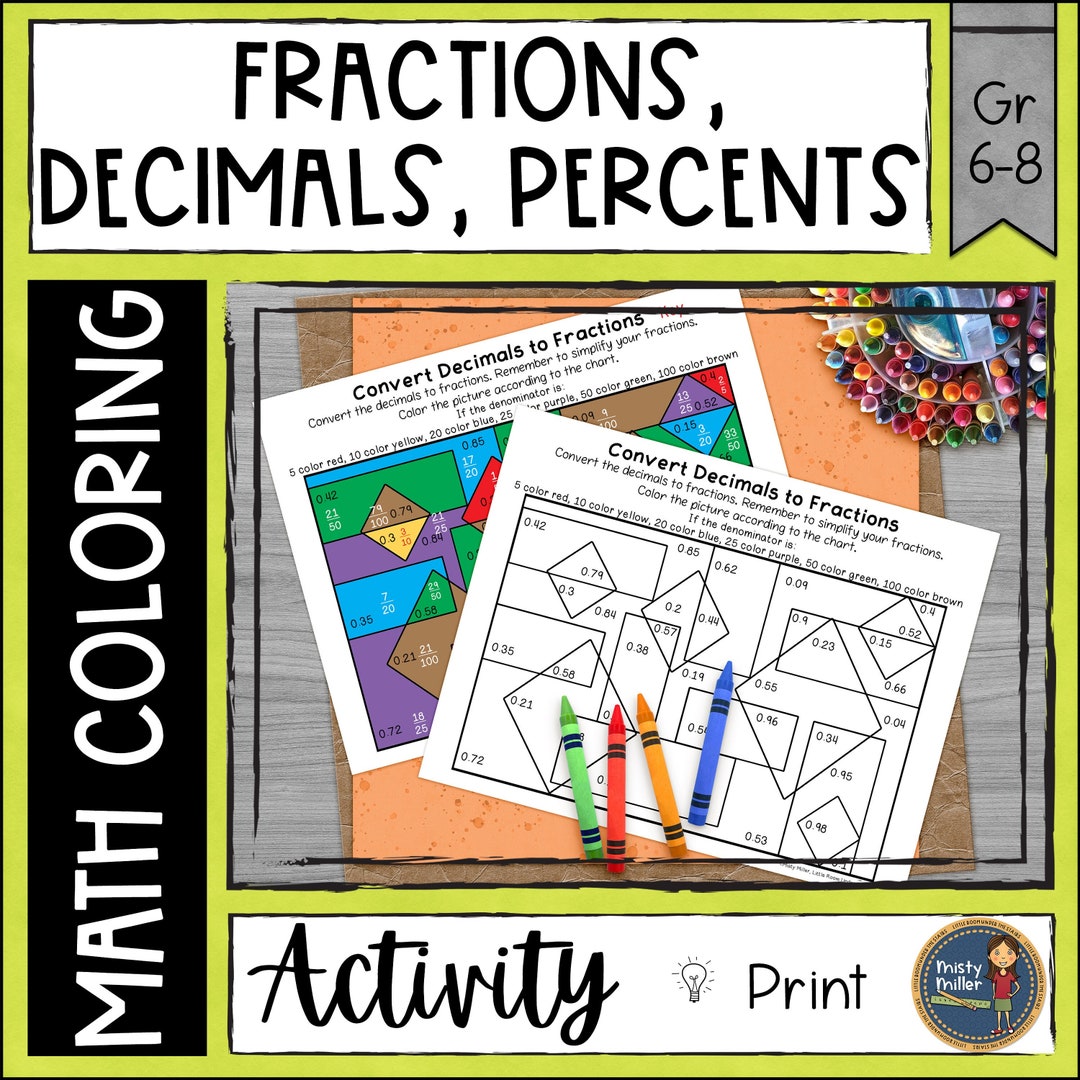 Converting Fractions Decimals and Percents Activity Math Color by ...