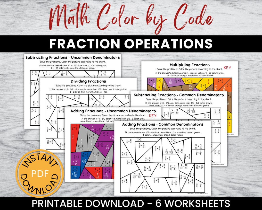 Fraction Operations Math Color by Number Pages - Math Worksheets - No ...