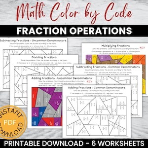 Fraction Operations Math Color by Number Pages - Math Worksheets - No ...