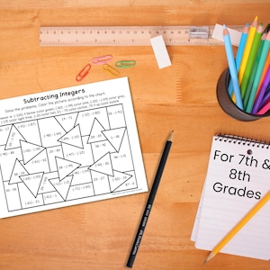 Integer Operations Math Color by Number Pages - Worksheets Packet - No ...