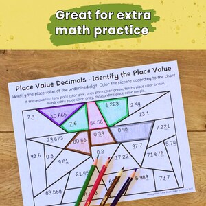 Color by Number Math Worksheets - Decimal Place Value Practice - 5th ...