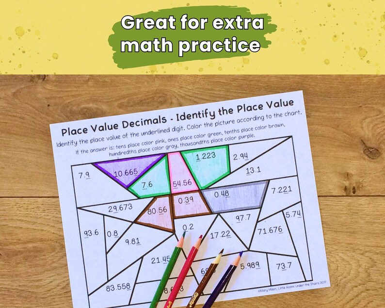 Color by Number Math Worksheets - Decimal Place Value Practice - 5th ...