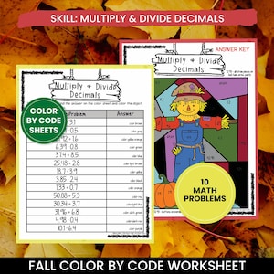 Fall Scarecrow Math Multiplying and Dividing Decimals - 5th and 6th ...