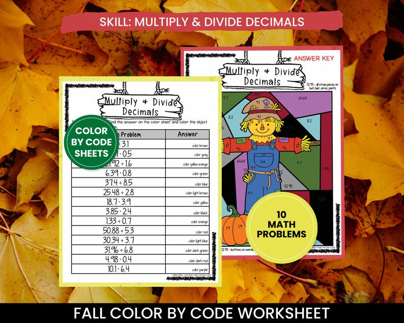 Fall Scarecrow Math Multiplying and Dividing Decimals - 5th and 6th ...