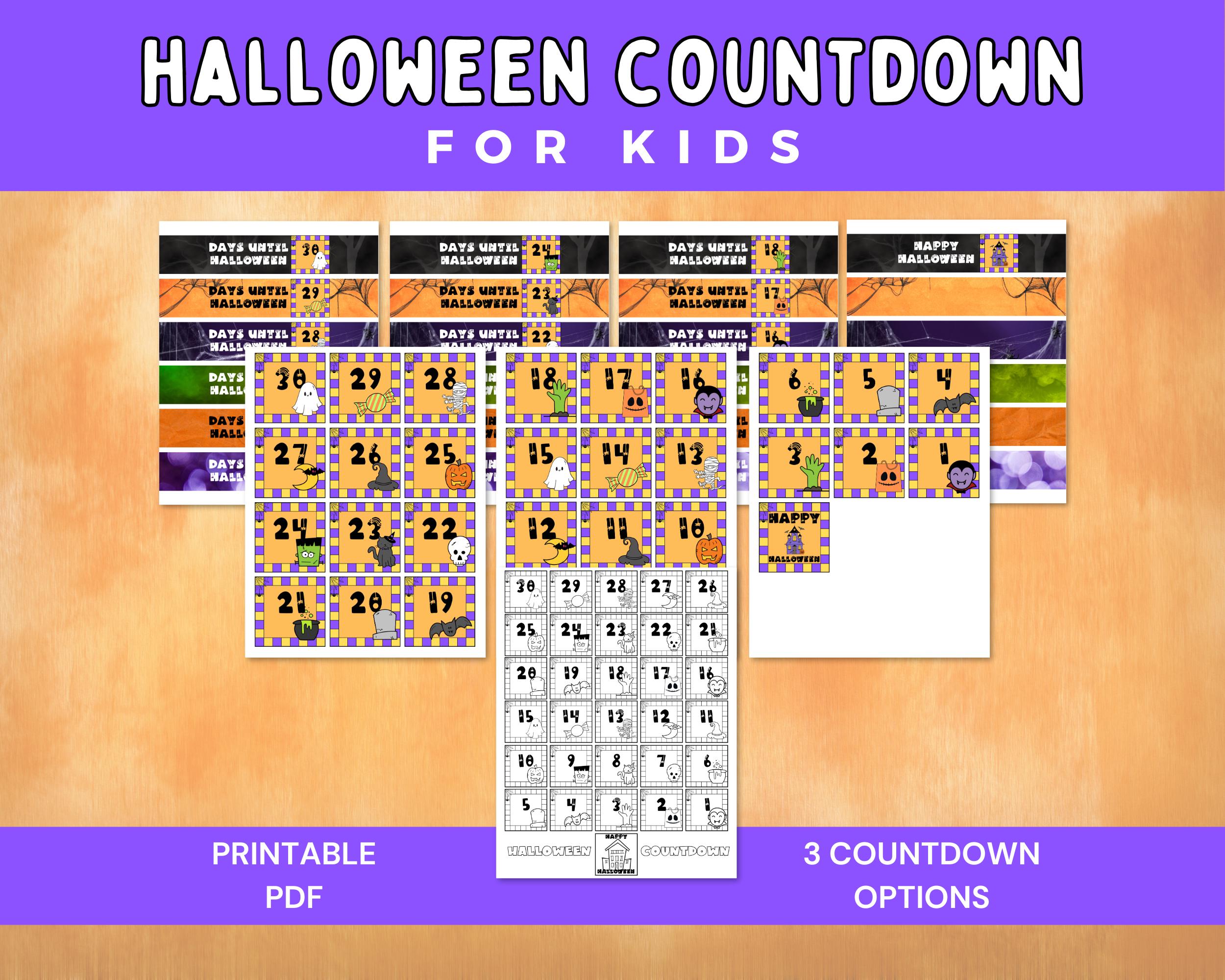 Halloween Printable Advent Calendars for Kids - Color Page, Countdown ...