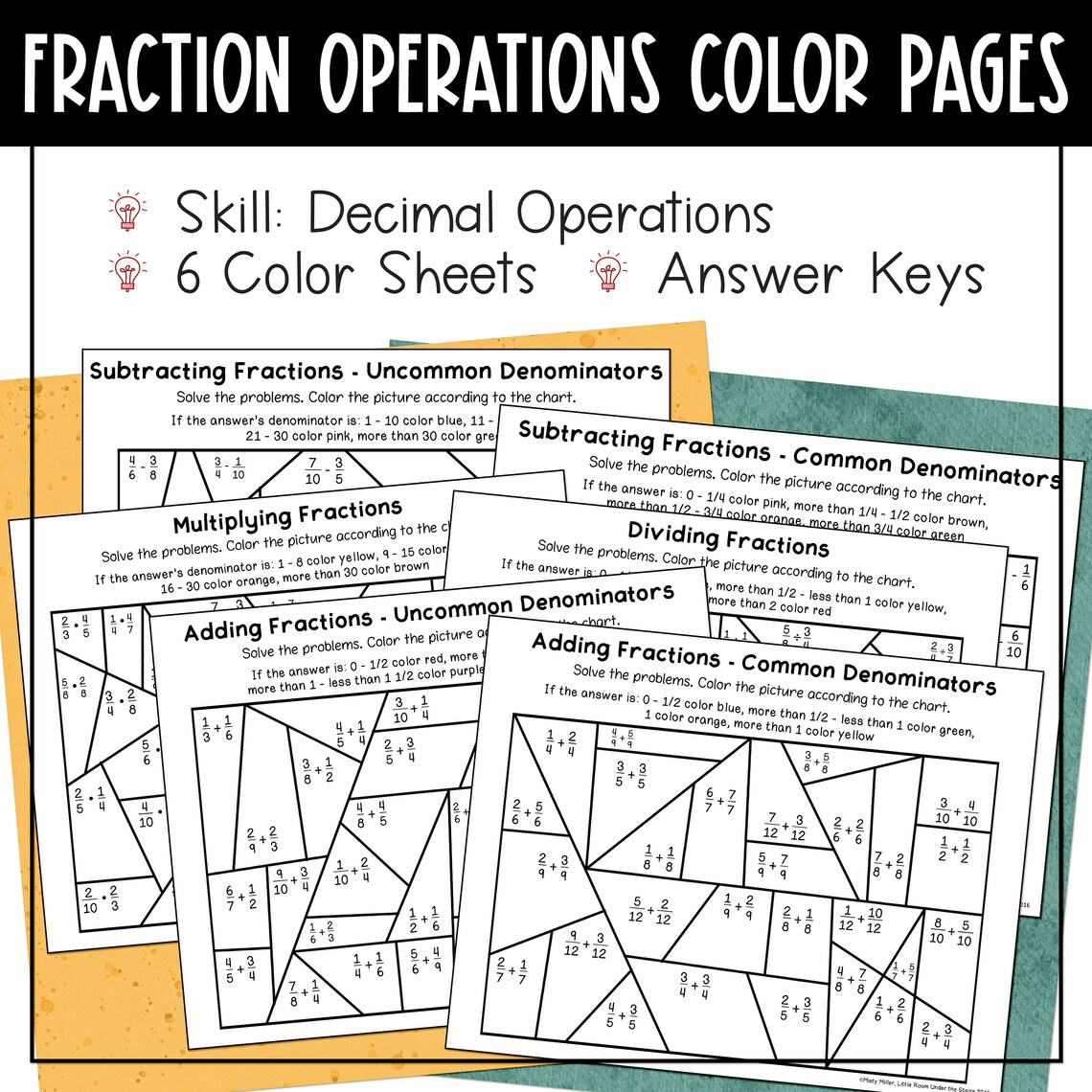 Fraction Operations Math Color by Number Pages Math Worksheets No Prep ...