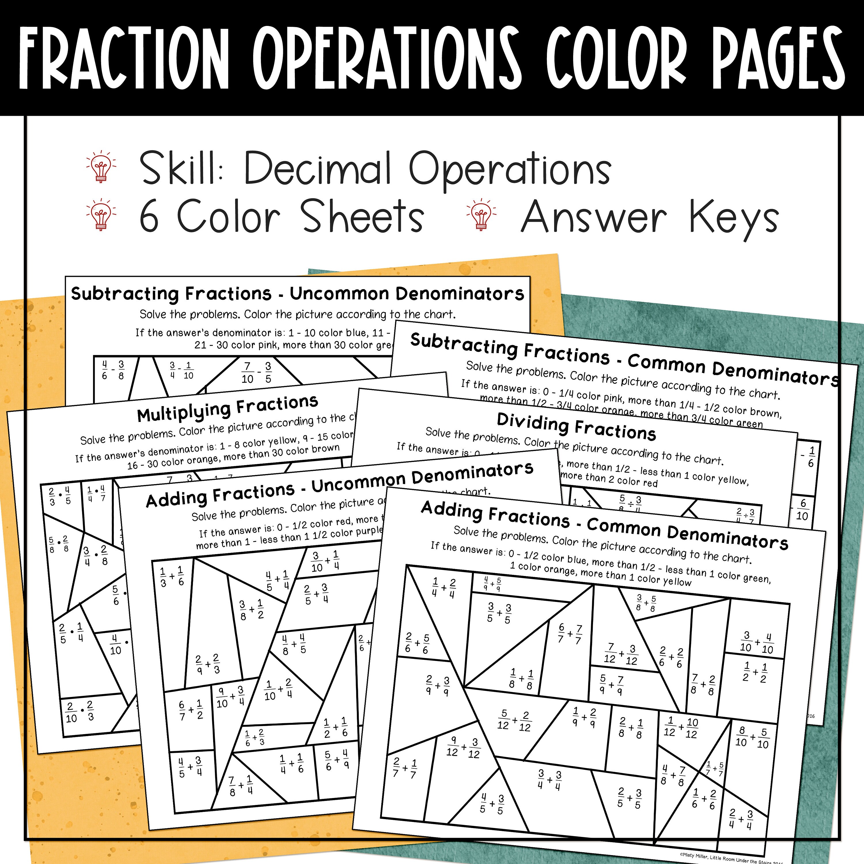 Fraction Operations Math Color by Number Pages Math Worksheets No Prep ...