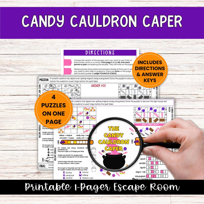 Halloween One-pager Escape Room for Tweens, Candy Cauldron Caper ...