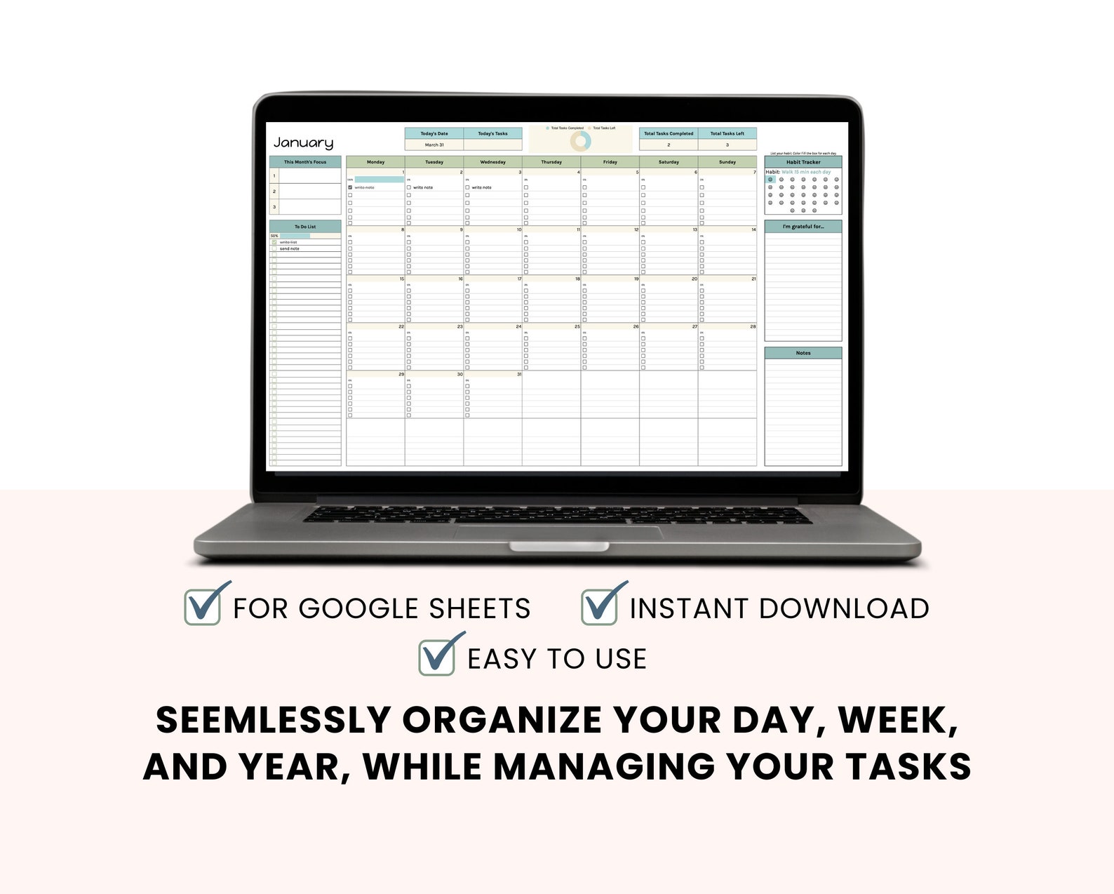 Monthly Calendar Task Tracker for Google Sheets - to Do List ...