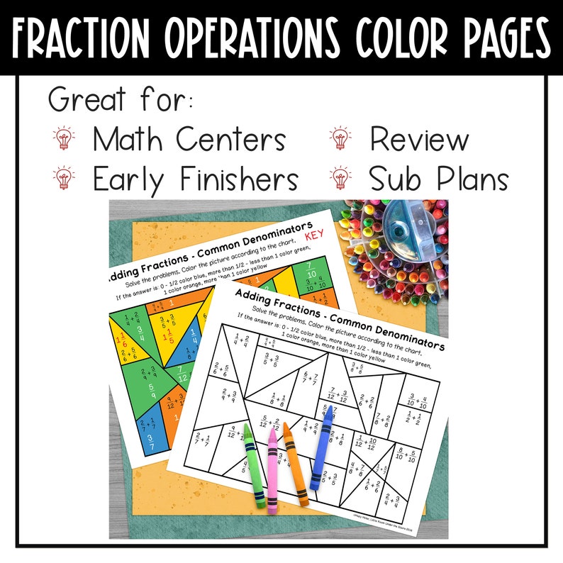 Fraction Operations Math Color by Number Pages Math Worksheets No Prep ...