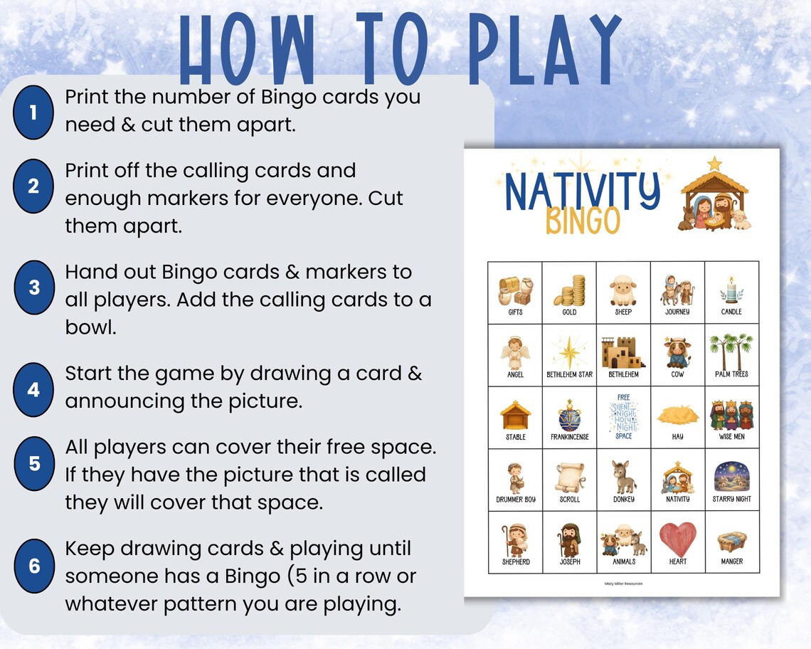 Christmas Nativity Bingo Game for Kids, 50 Printable Bingo Cards, Kids ...