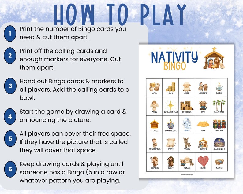 Christmas Nativity Bingo Game for Kids, 50 Printable Bingo Cards, Kids ...