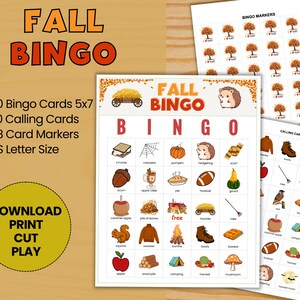 Fall Bingo Game 40 Printable Bingo Cards Autumn Fall Game for Kids ...