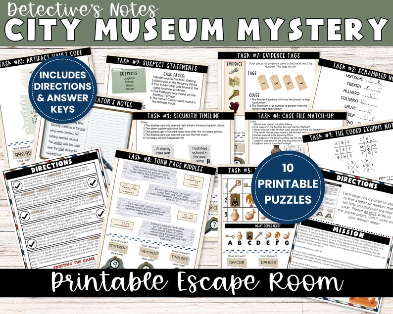 Detective Notes Printable Escape Room for Tweens & Teens, City Museum ...