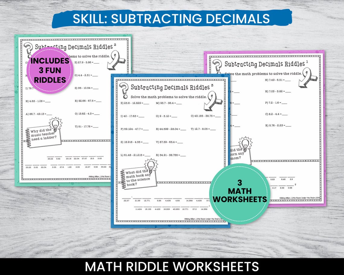 Math Decimals Worksheets With Riddles, Subtracting Decimals, Math ...
