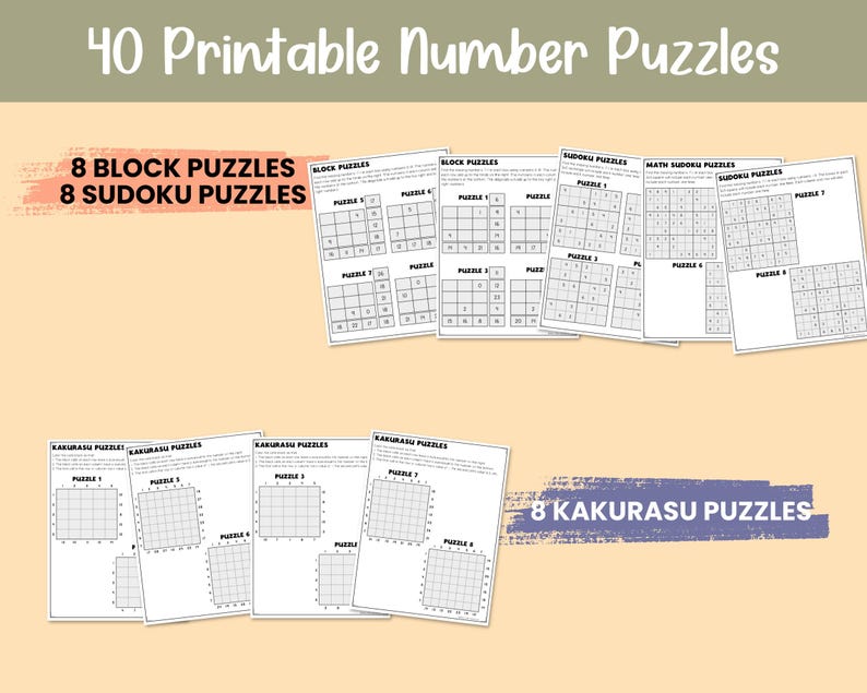 Engaging Number Puzzles Bundle for Kids - Sudoku, Kakurasu, Number ...