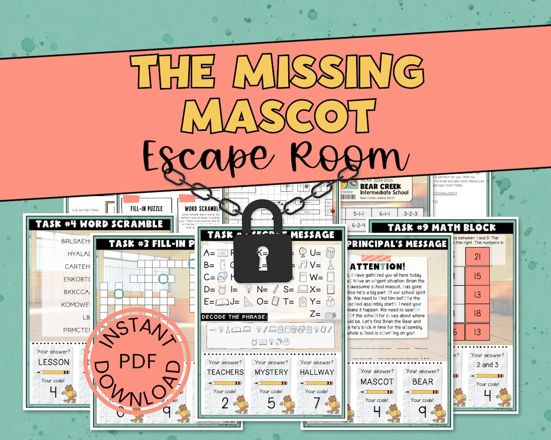 Back to School Escape Room - the Missing Mascot - Fun Printable Puzzle ...