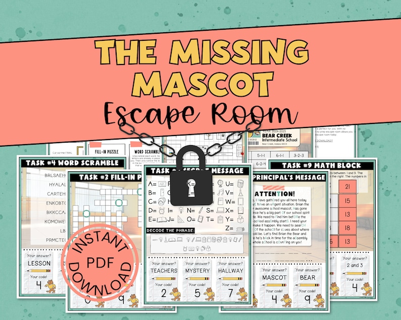 Back to School Escape Room - the Missing Mascot - Fun Printable Puzzle ...