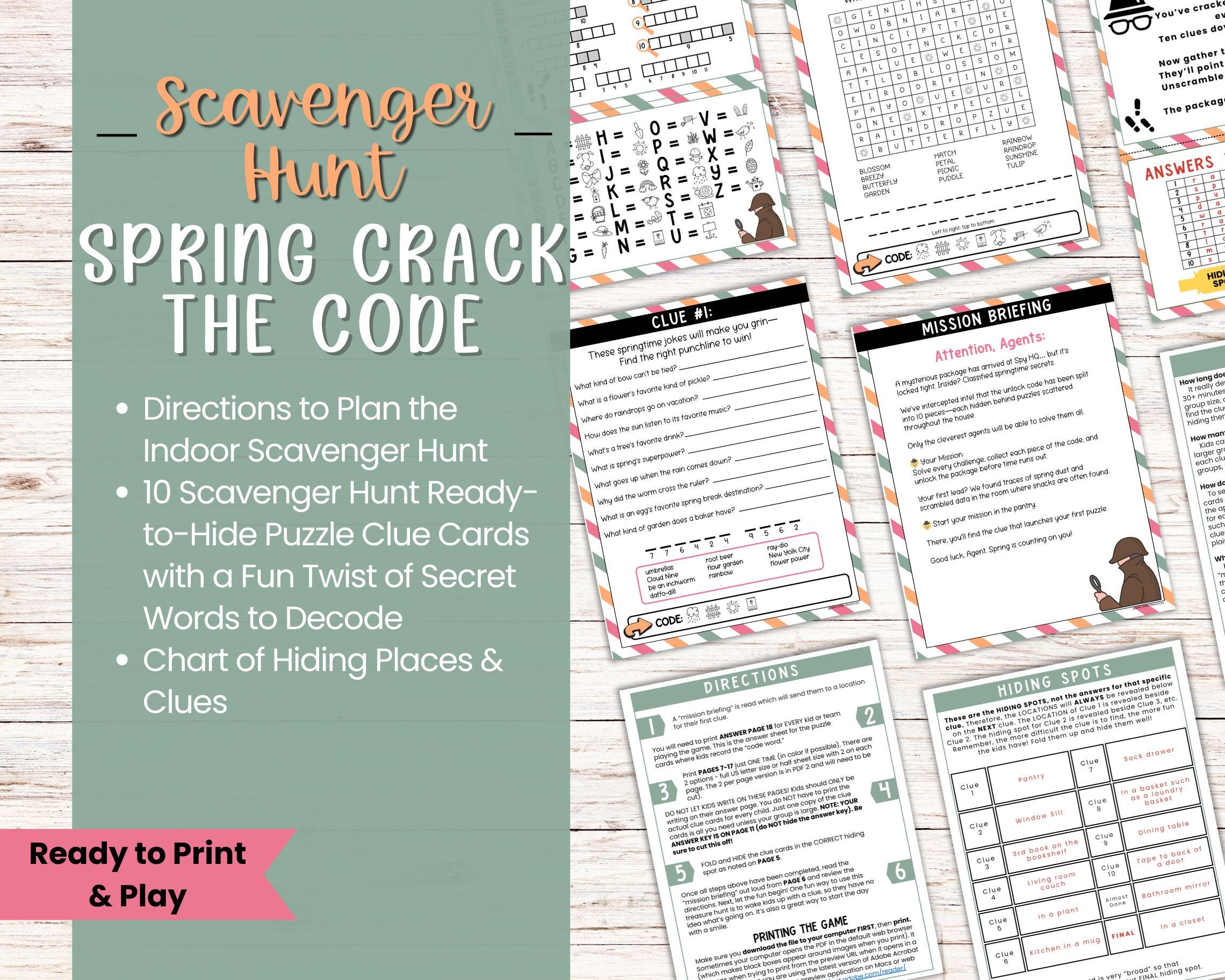 Spring Treasure Hunt - Indoor Printable Scavenger Hunt Puzzles - Secret ...