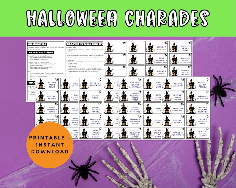 Halloween Charades Game for Teens & Adults - Printable Halloween Party ...